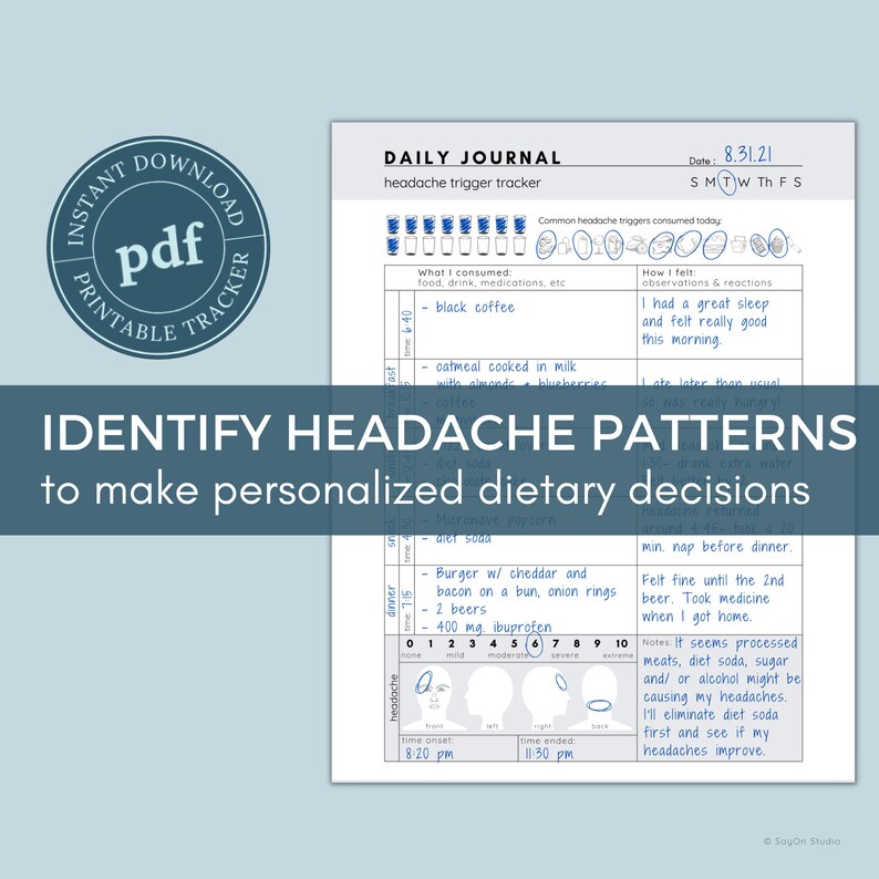 Headache Trigger Tracker: Printable Food Diary (PDF) - Etsy