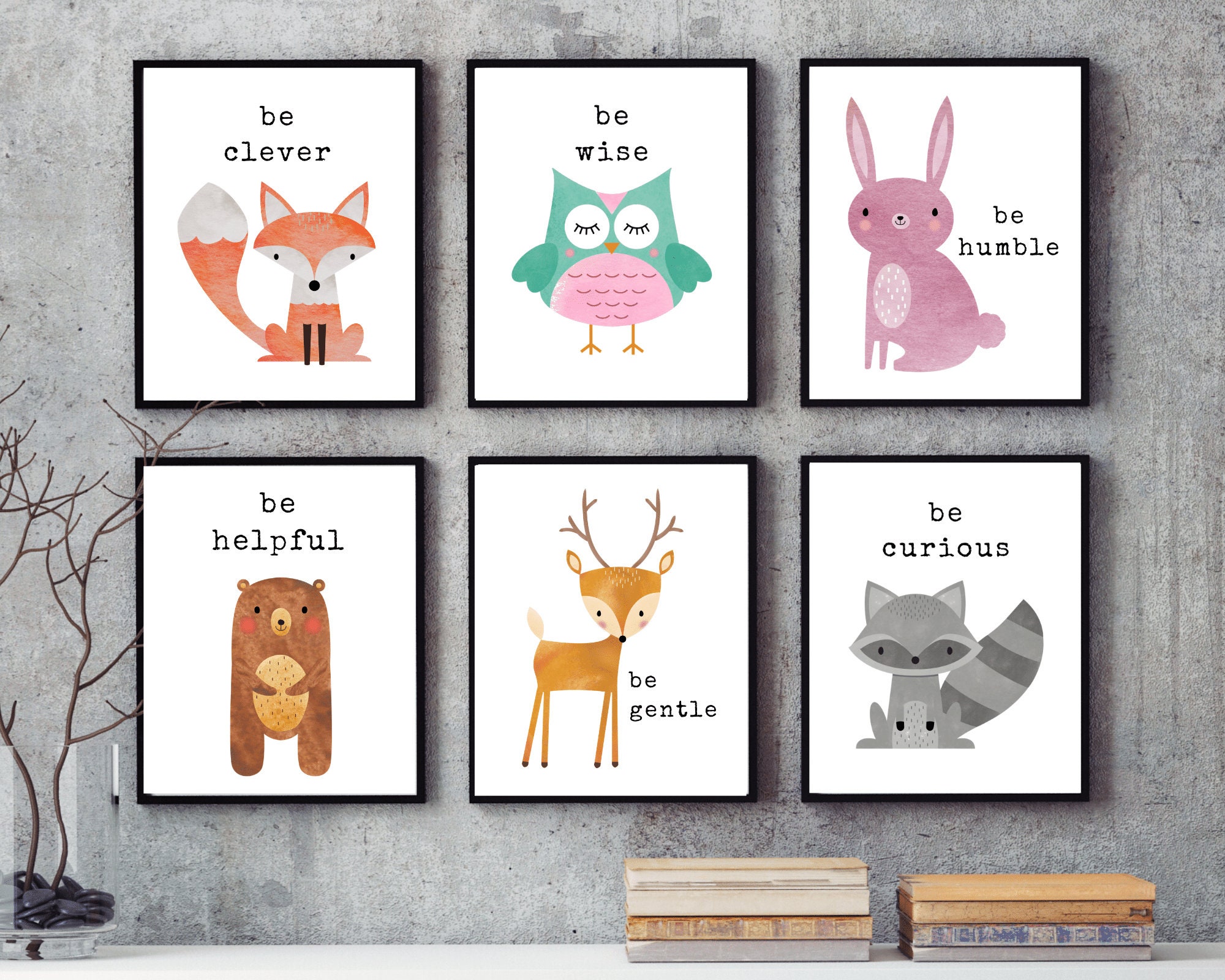 Woodland Animals Printable Wall Art Set of 6 Prints Kids Nursery ...