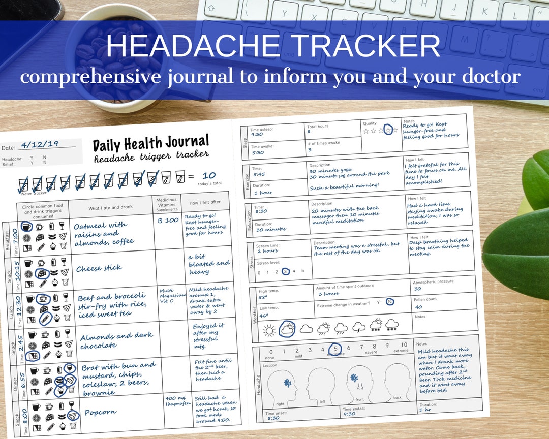 Daily Headache Tracker or Migraine Triggers Printable Tracker - Instant ...