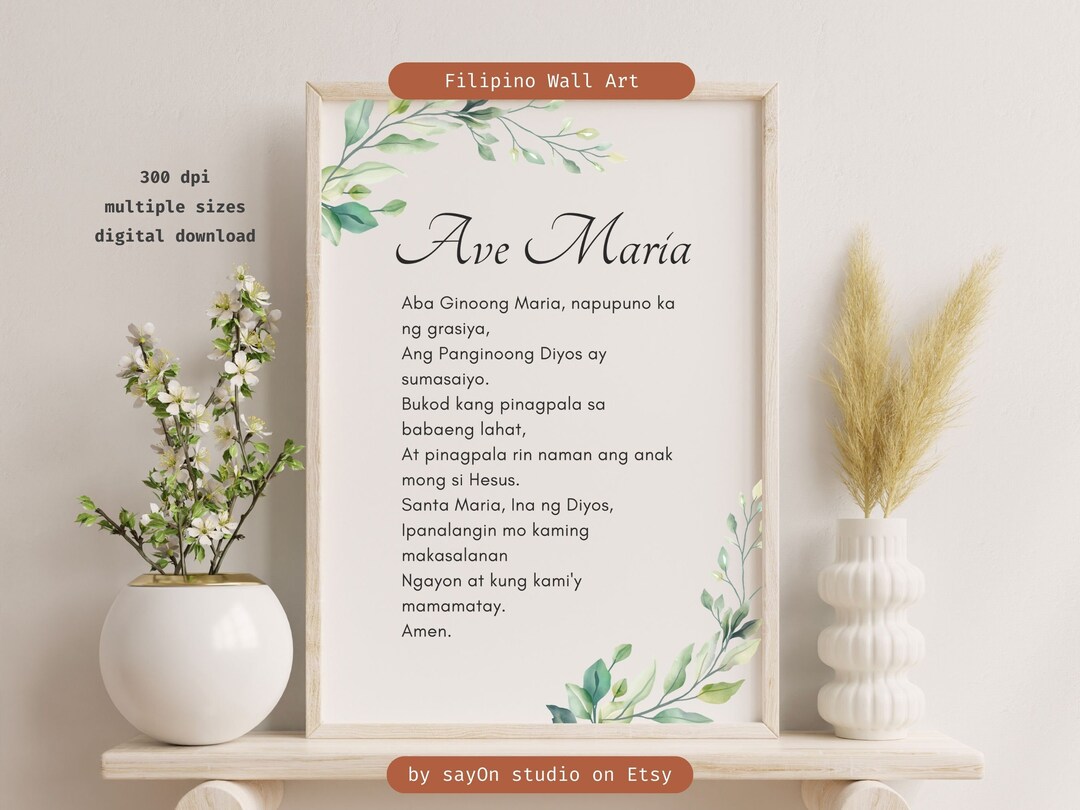 Hail Mary Printable in Tagalog Filipino Wall Art Ave Maria Poster ...