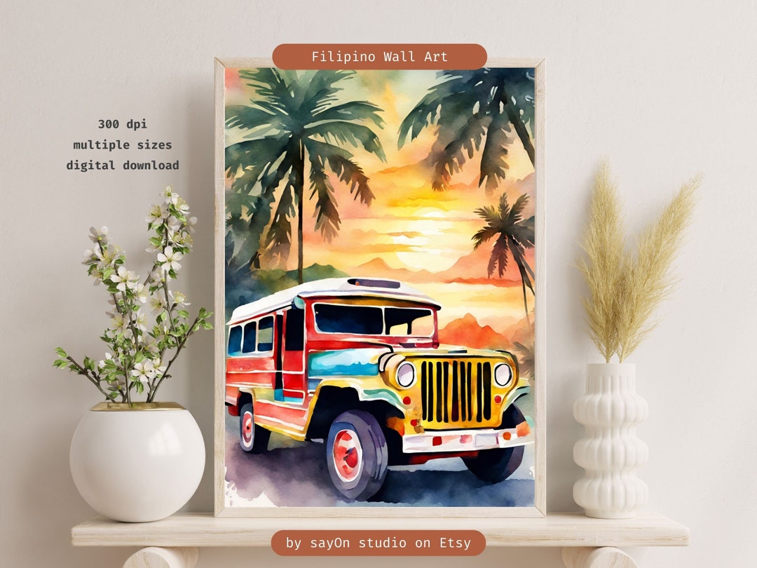 Filipino Jeepney Wall Art Print | Tropical Philippines Decor | Colorful ...
