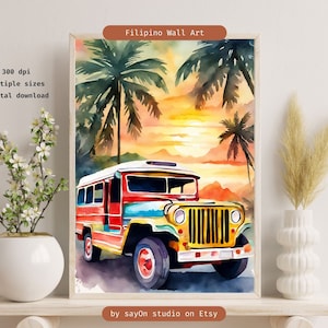 Filipino Jeepney Wall Art Print | Tropical Philippines Decor | Colorful ...