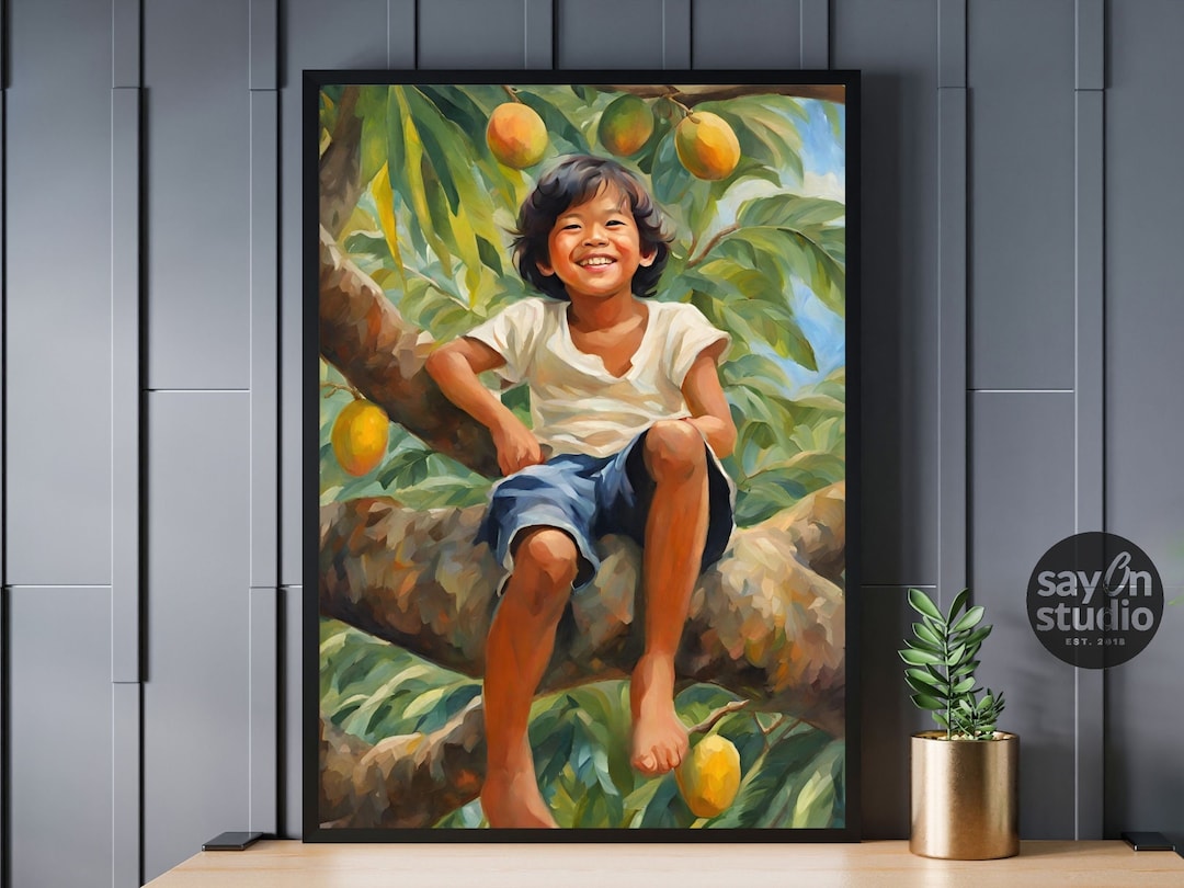 Filipino Childhood Art Print | Mango Season Summer Wall Art | Picking ...