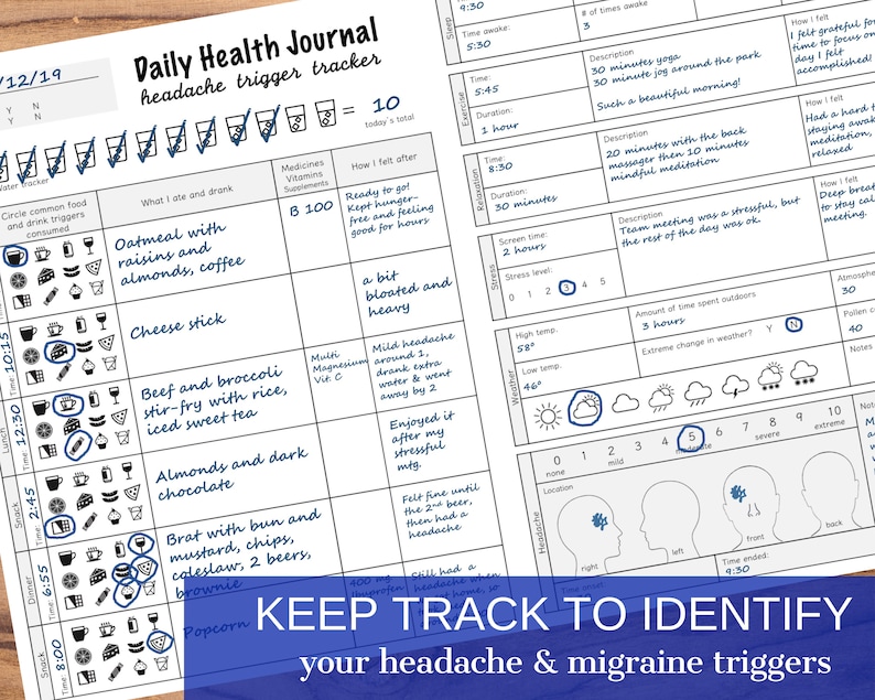 Daily Headache Tracker or Migraine Triggers Printable Tracker - Instant ...