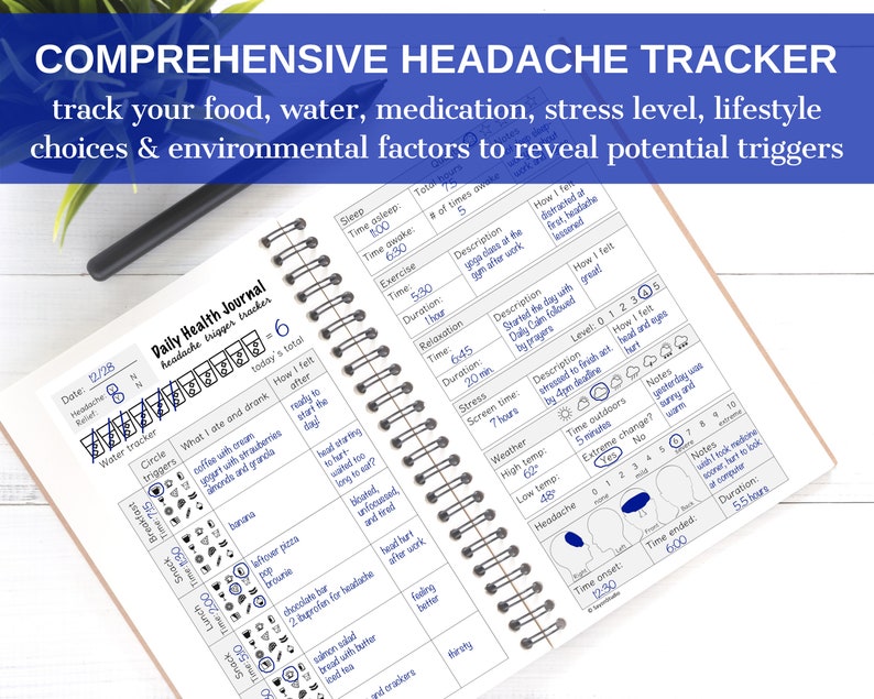 Comprehensive Daily Headache Printable Tracker Instant Digital Download ...