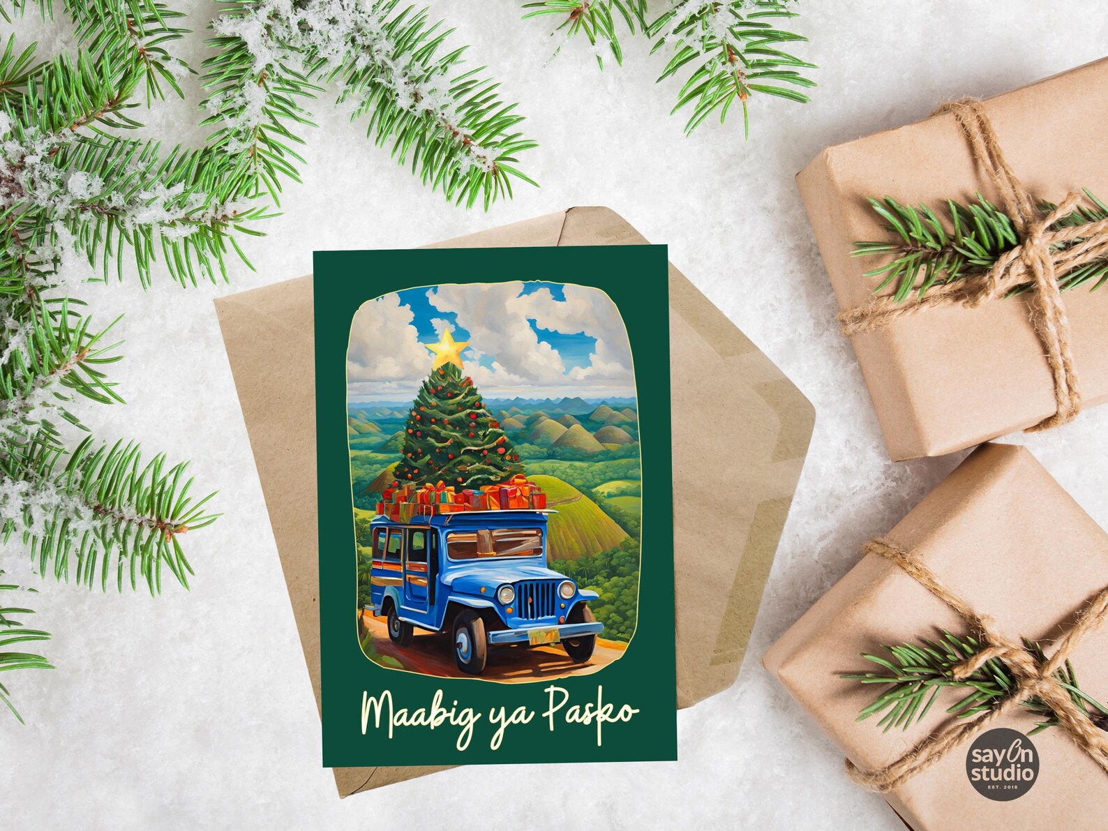 Filipino Christmas Card: Jeepney Chocolate Hills Holiday (digital ...