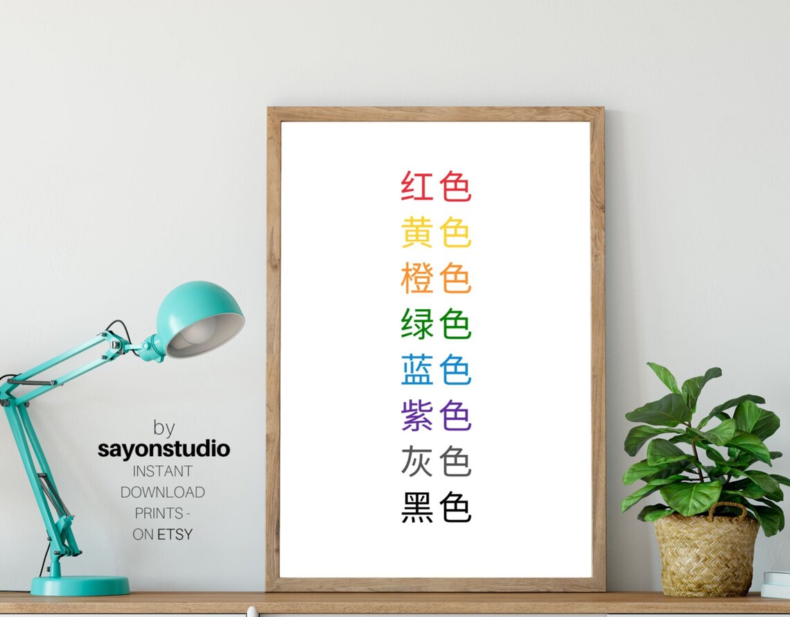 Colors in Chinese Printable Wall Art Typography Art - Etsy