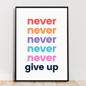 Never Give up Printable Decor | Colorful Kids Wall Art | Positive ...