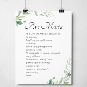 Hail Mary Printable in Tagalog Filipino Wall Art Ave Maria Poster ...