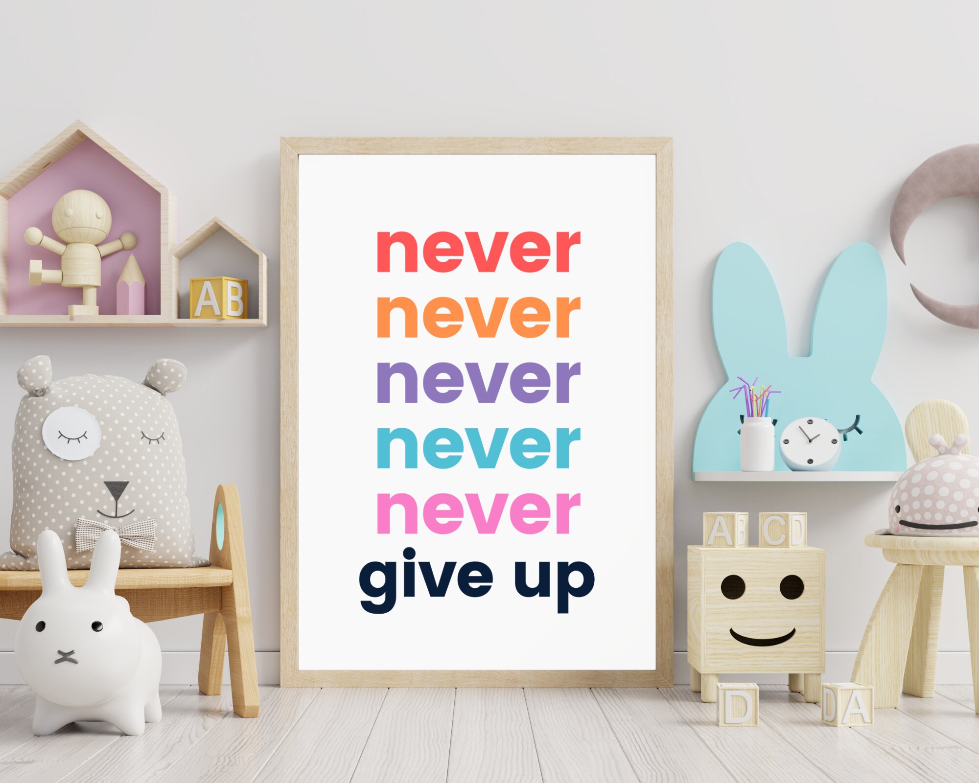 Never Give up Printable Decor | Colorful Kids Wall Art | Positive ...