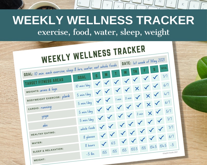 Weekly Exercise Printable Tracker With Food Water Sleep and - Etsy