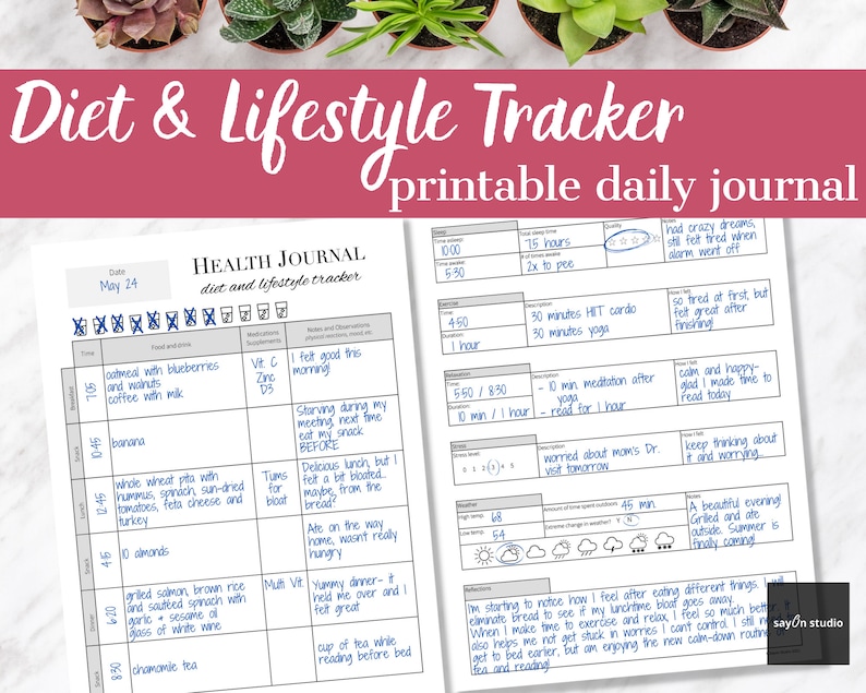 Daily Health Tracker: Diet, Exercise, Sleep, Mood Journal (PDF) - Etsy