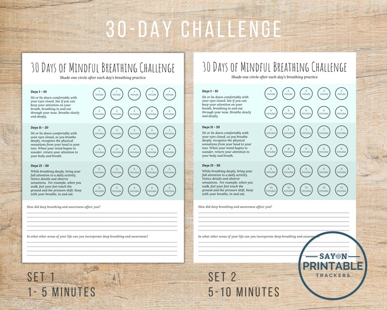 Meditation Printable Tracker Mindfulness Tracker 30 Day Challenge ...