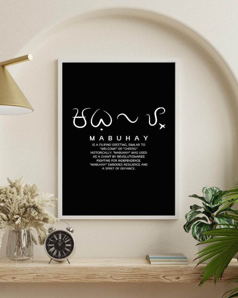 Mabuhay Filipino Welcome Art: Baybayin Script, Minimalist Print ...