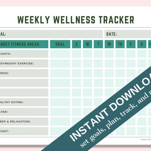 Weekly Exercise Printable Tracker With Food, Water, Sleep and Weight ...