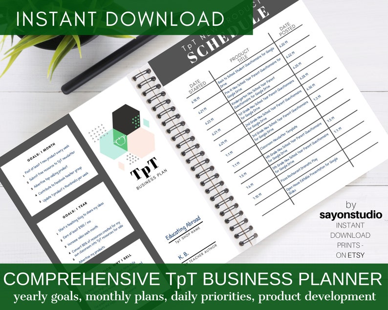 Business Planner | Printable Organizer | Tpt Teacher Authors | Daily ...