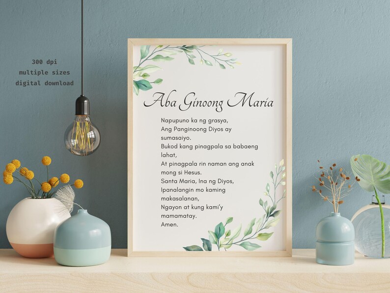 Filipino Prayer Hail Mary in Tagalog - Aba Ginoong Maria Printable ...