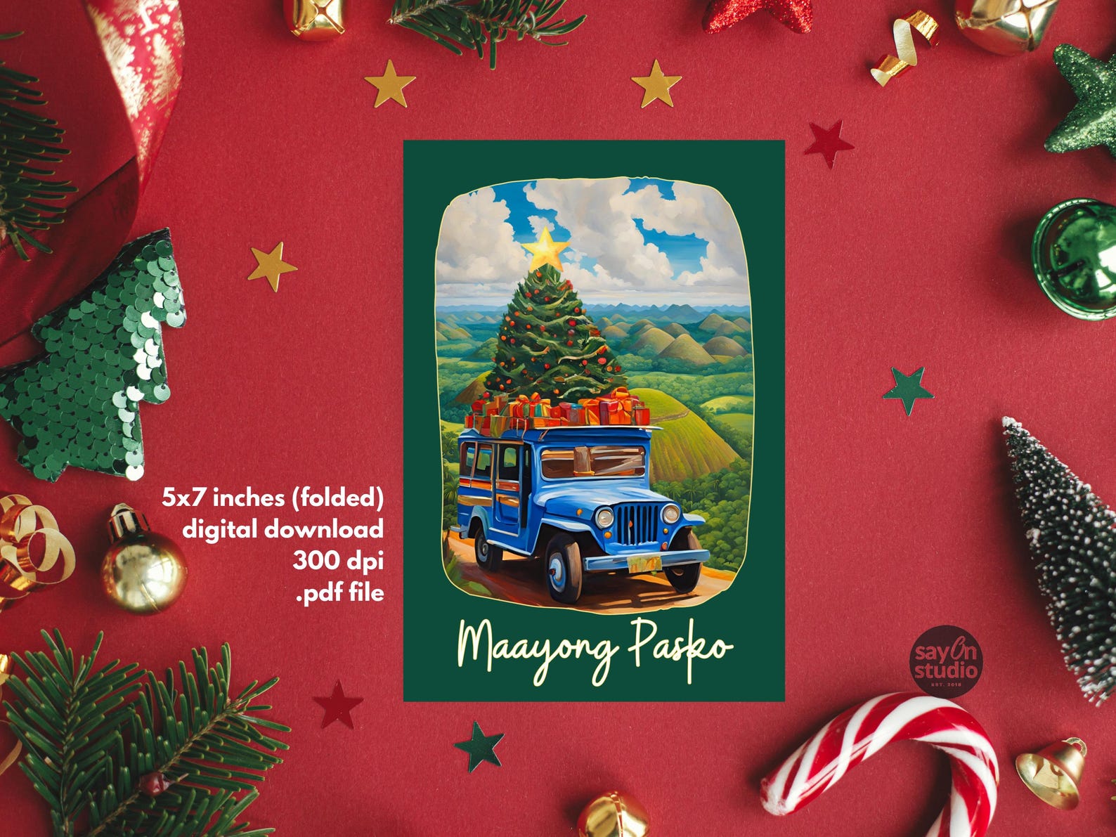 Filipino Christmas Card: Jeepney Chocolate Hills Holiday (digital ...