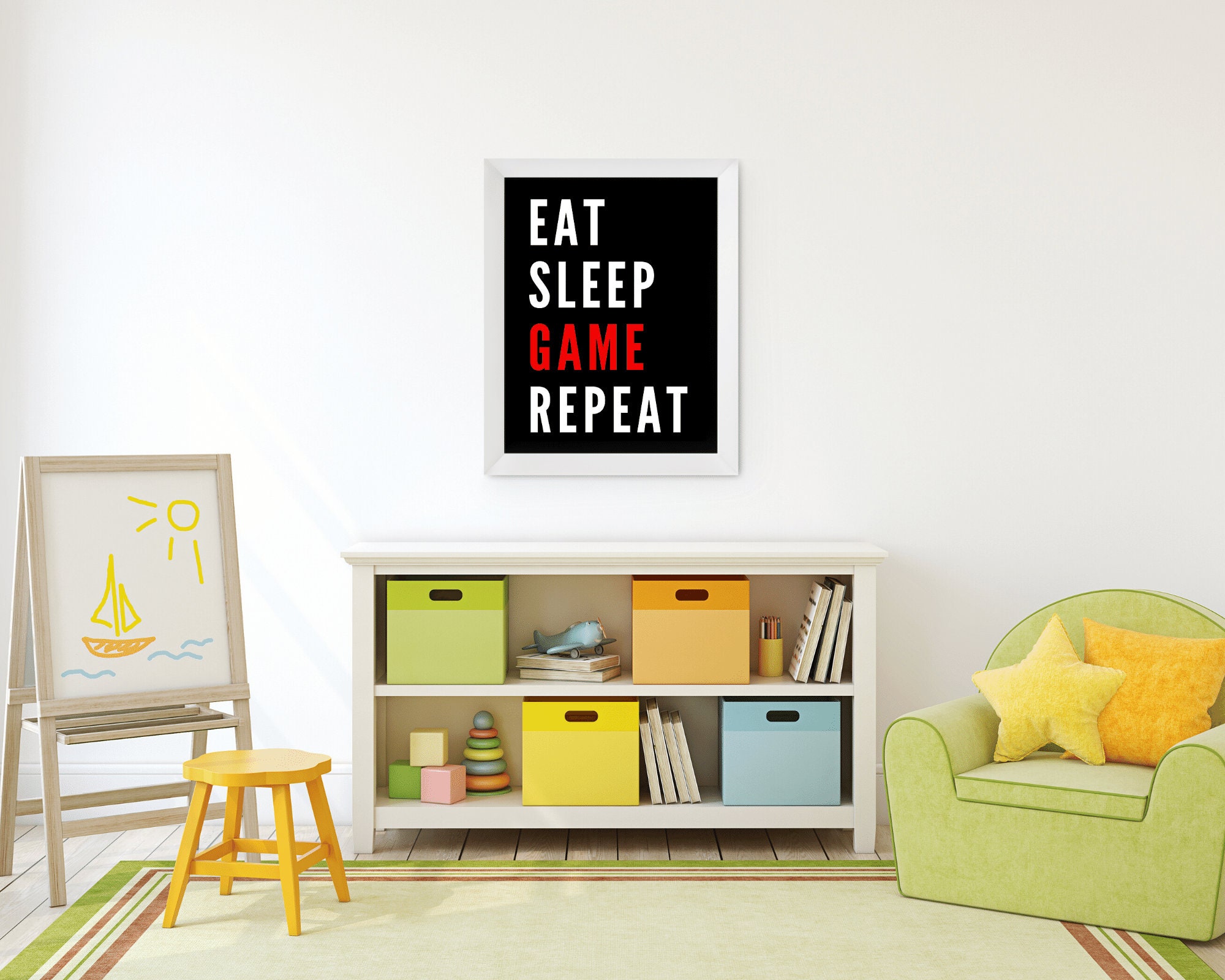 Eat Sleep Game Repeat Print Black and White Wall Art Kids | Etsy