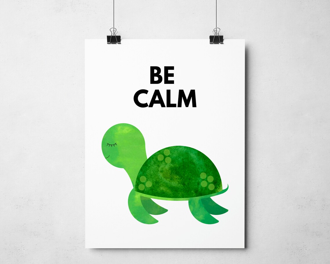 Turtle Printable Nursery Wall Art Decor Be Calm Kids Quote | Etsy