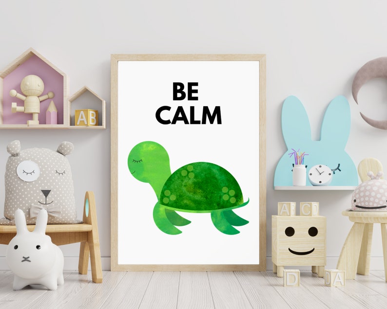 Turtle Printable Nursery Wall Art Decor Be Calm Kids Quote | Etsy