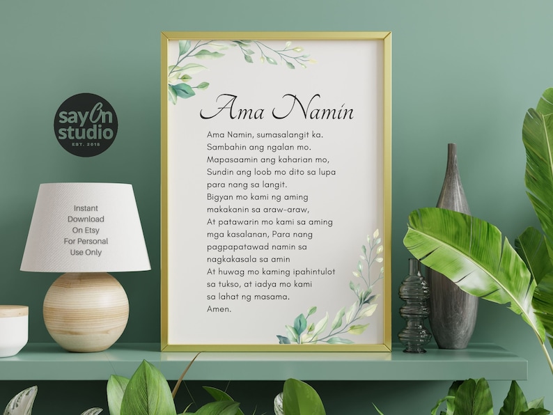 Filipino Prayer Our Father in Tagalog, Ama Namin Poster - Botanical ...