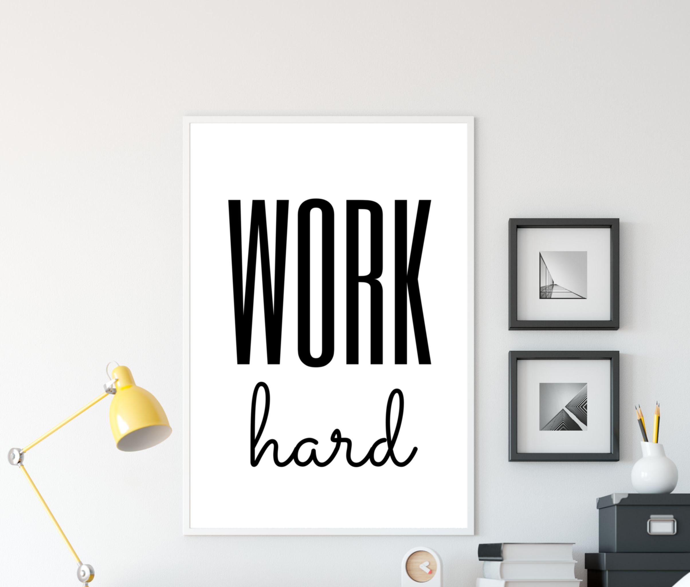 Work Hard Modern Print Minimalist Quote Wall Art Business | Etsy