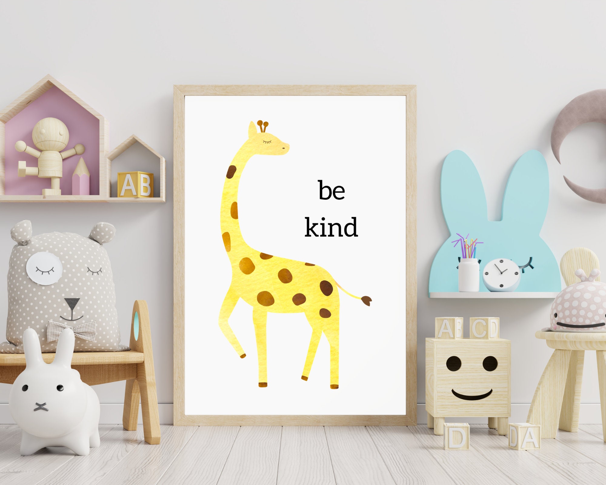 Giraffe 'be Kind' Poster: Safari Animal Kid's Room Decor (digital ...