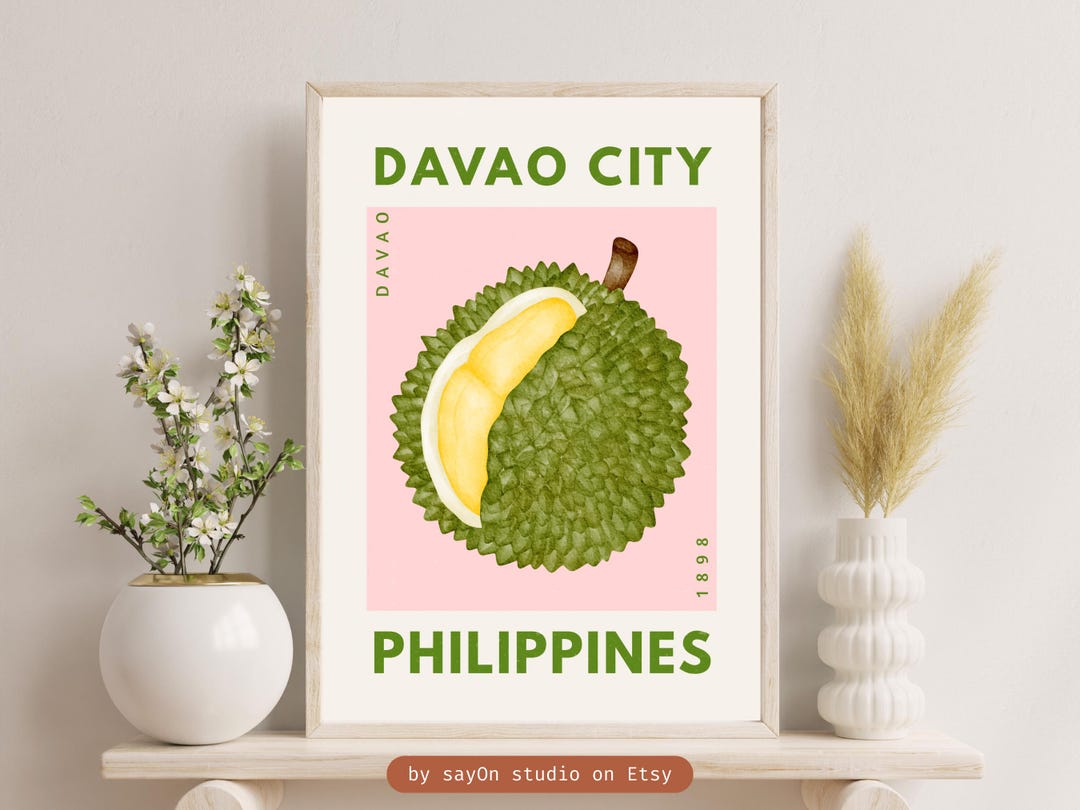 Davao City Philippines Travel Poster | Durian Fruit Art Print ...
