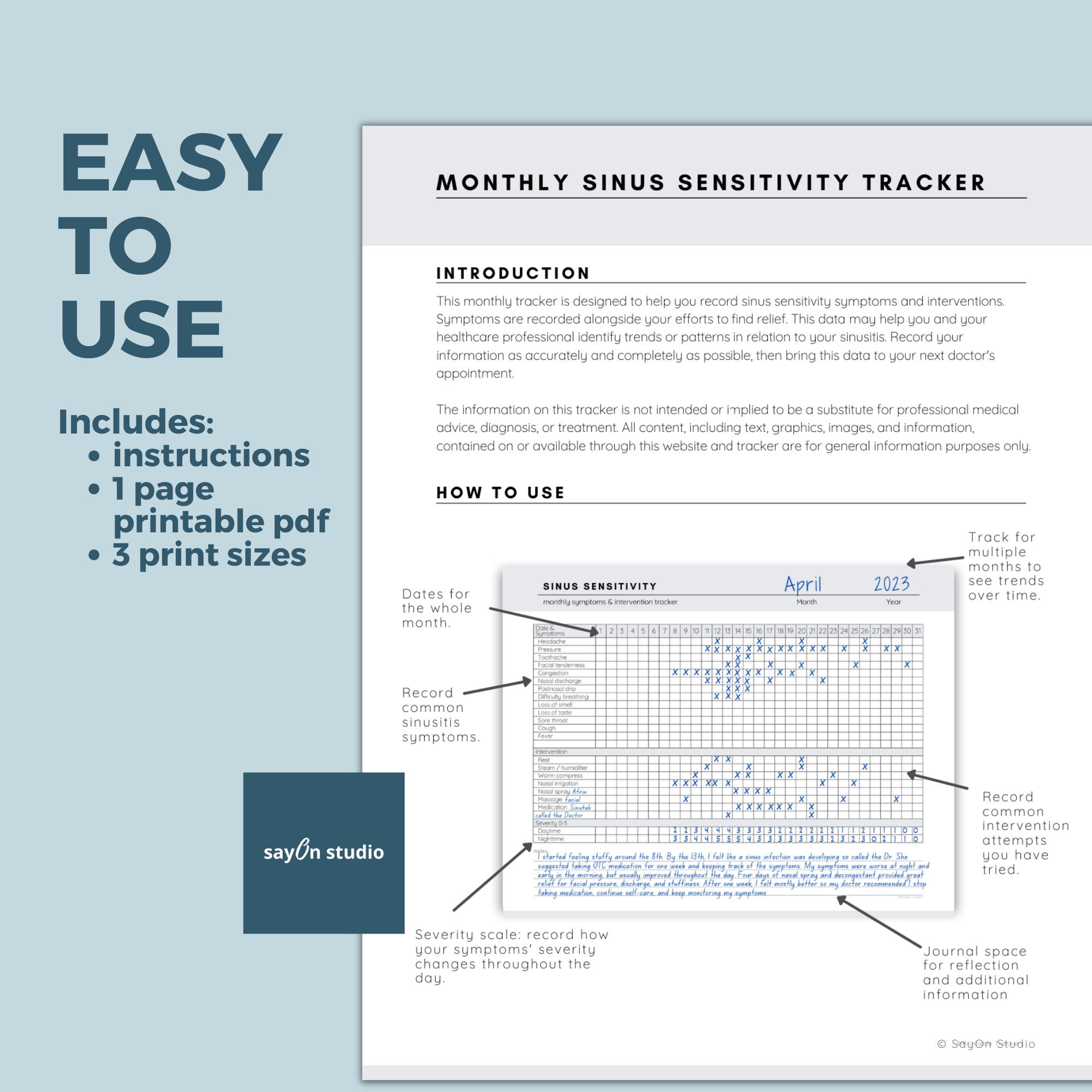 Sinus Relief Tracker: Monitor Daily Symptoms & Treatment With This ...