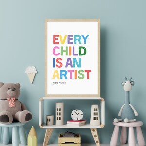 Every Child is an Artist Print - Pablo Picasso Quote Poster - Colorful ...