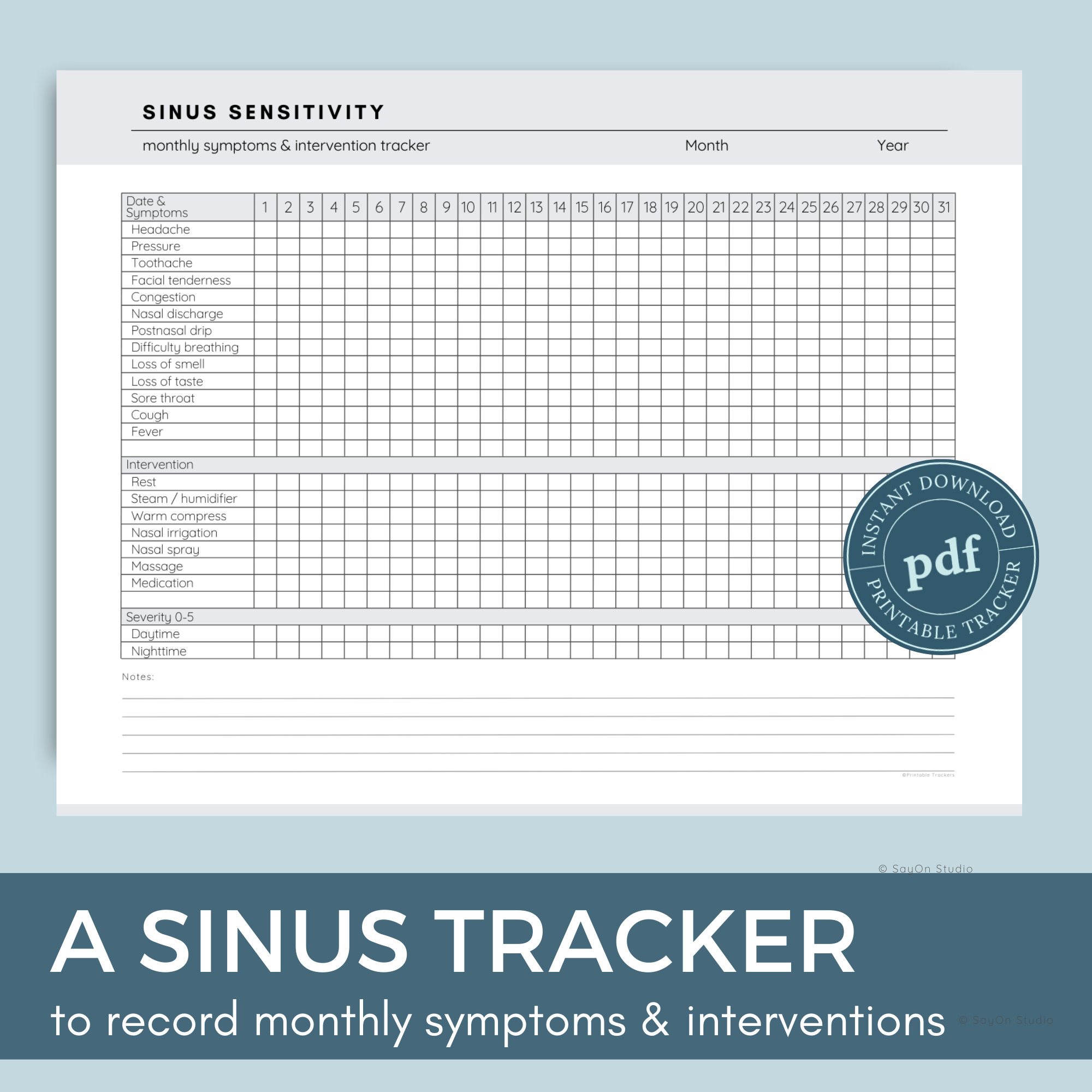 Sinus Relief Tracker: Monitor Daily Symptoms & Treatment With This ...