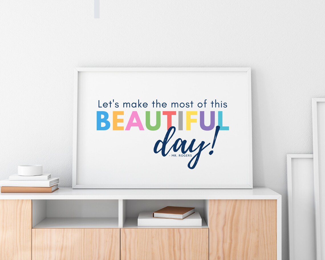 Mr Rogers Poster Quote Printable Beautiful Day Kids Wall Art | Etsy