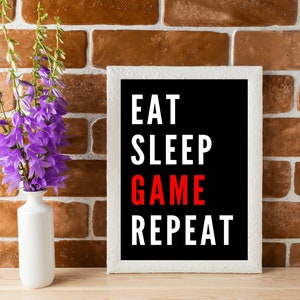 Eat Sleep Game Repeat Print, Black and White Wall Art, Kids and Teens ...