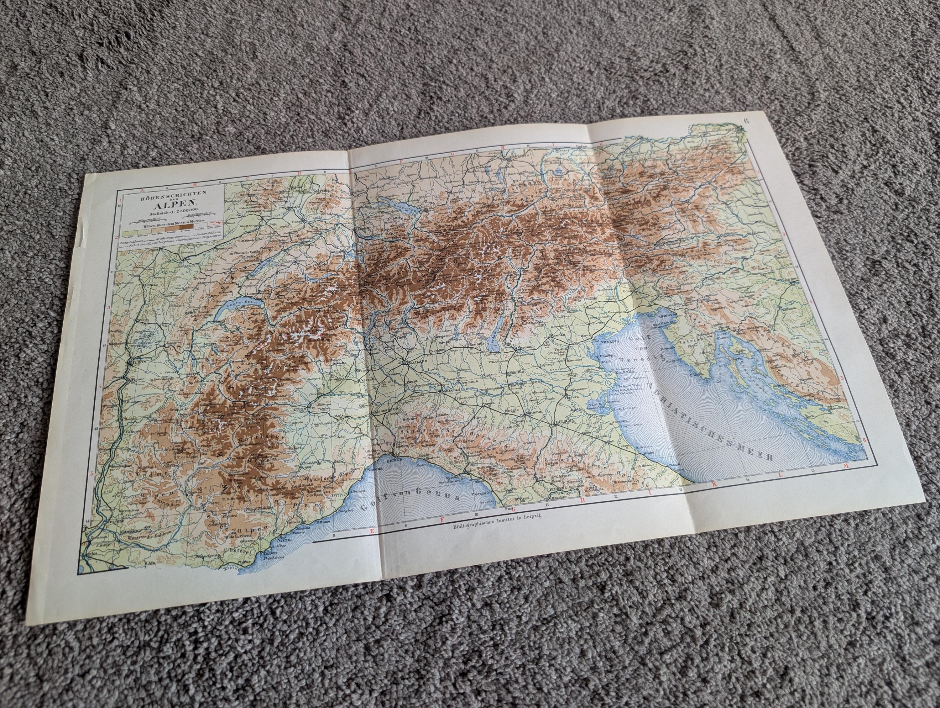 ALPS Old Elevation Map of the Alps 1905 Original Vintage Poster Italy ...