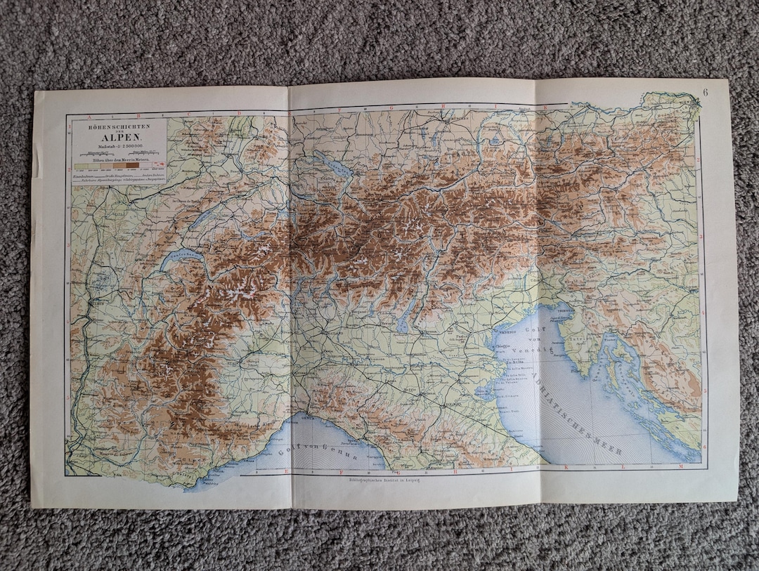 ALPS Old Elevation Map of the Alps 1905 Original Vintage Poster Italy ...