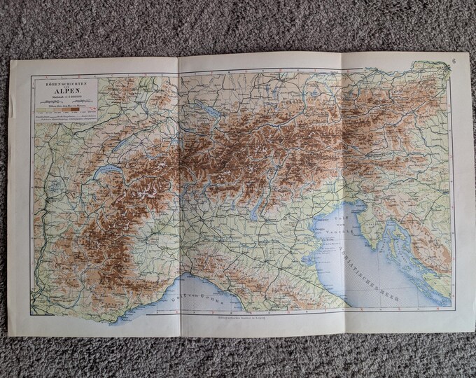 ALPS Old Elevation Map of the Alps 1905 Original Vintage Poster Italy ...