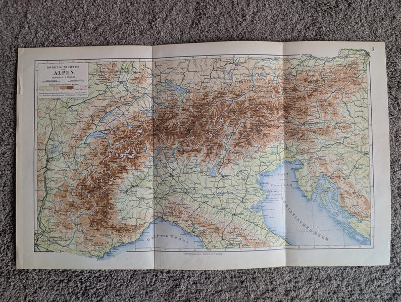 ALPS Old Elevation Map of the Alps 1905 Original Vintage Poster Italy ...
