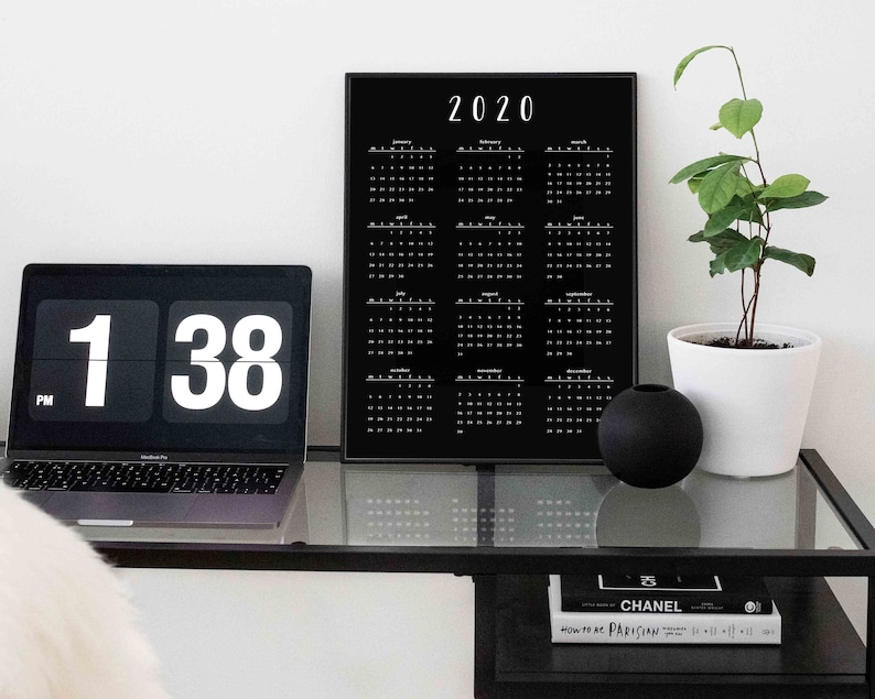 Printable Black Wall Monthly Calendar 2020 A3 & A4 Year - Etsy