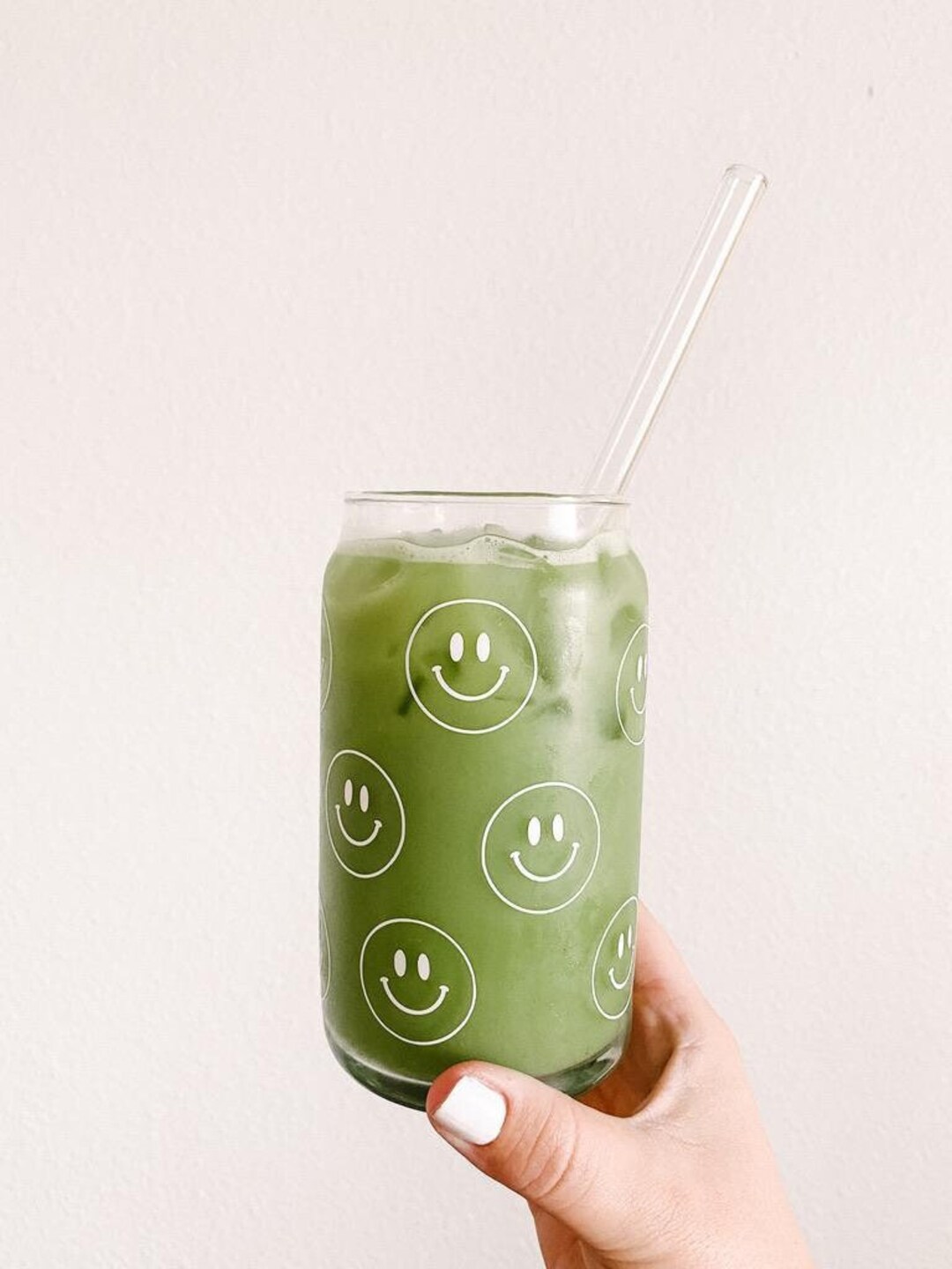 Smiley Face Glass Cup | Cup for Iced Drinks | Latte Cup | Drink Cup ...