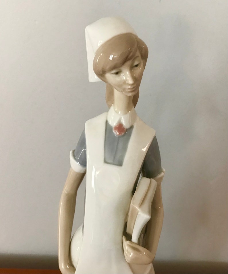 Lladro Hand Made Porcelain Nurse Figurine, Vintage Blue White Nurses ...