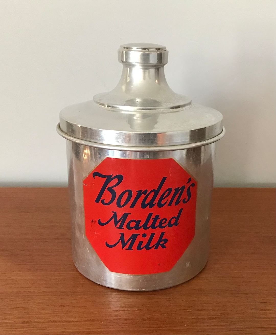 Borden's Malted Milk Lidded Aluminum Can, RARE Vintage 1950's, Red Logo With Blue Text, Vintage ...