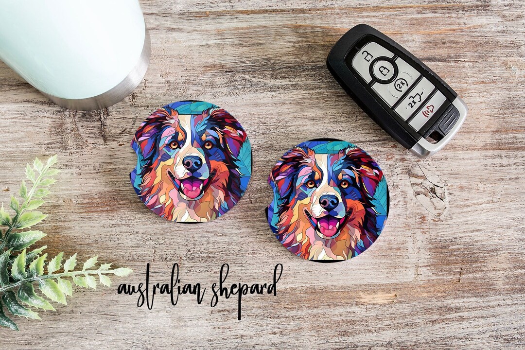Australian Shepard Stained Glass Look Car Coasters car Accessories Car ...