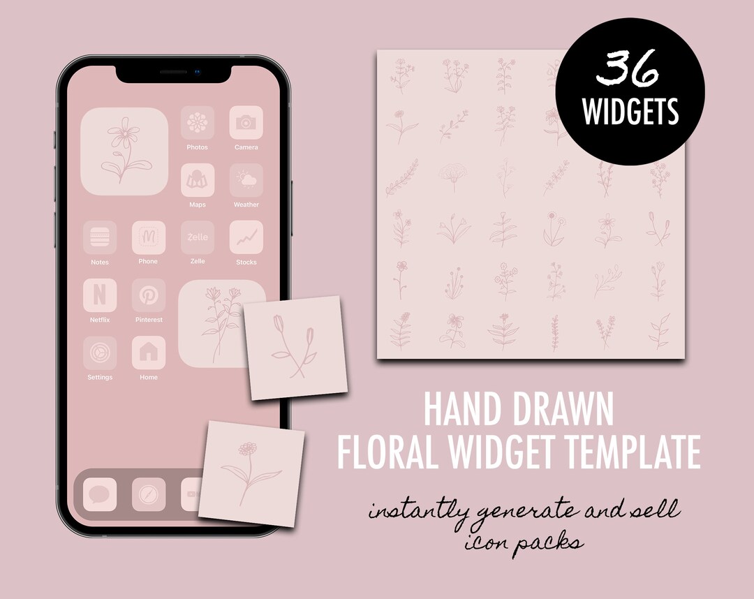 Hand Drawn Floral Widget Template Photoshop Template Adobe - Etsy