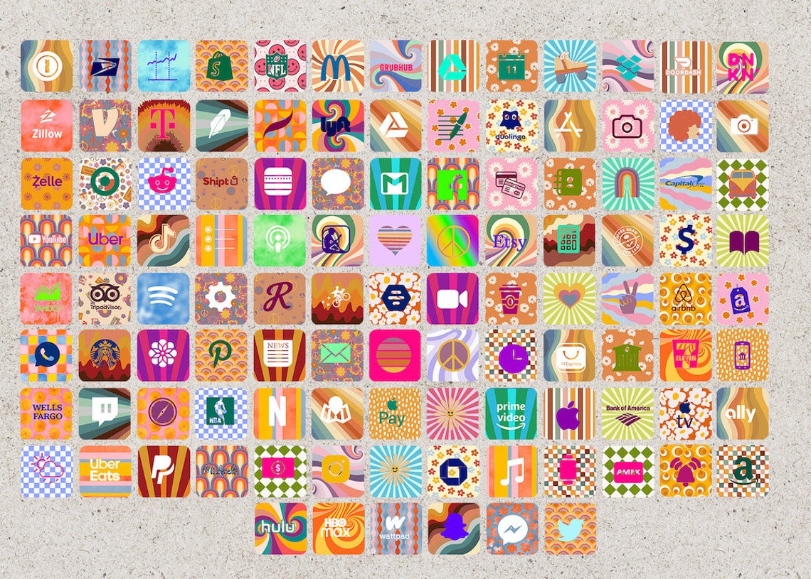 70s Retro Phone App Icon Pack for Ios | Groovy Icon Pack, Hippie Phone ...