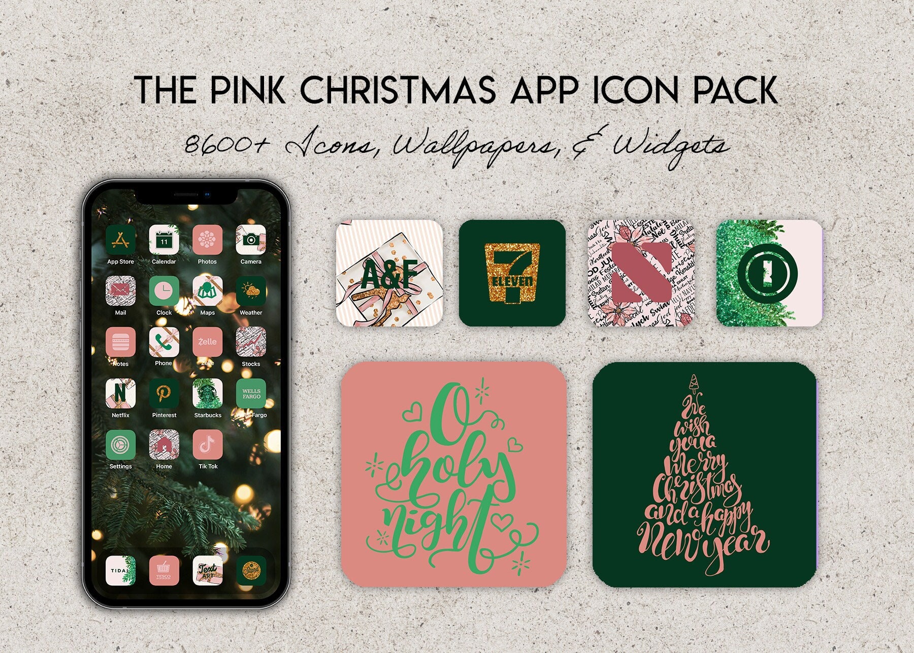 Pink Christmas Phone App Icon Pack for Ios | App Icon Pack, Christmas ...