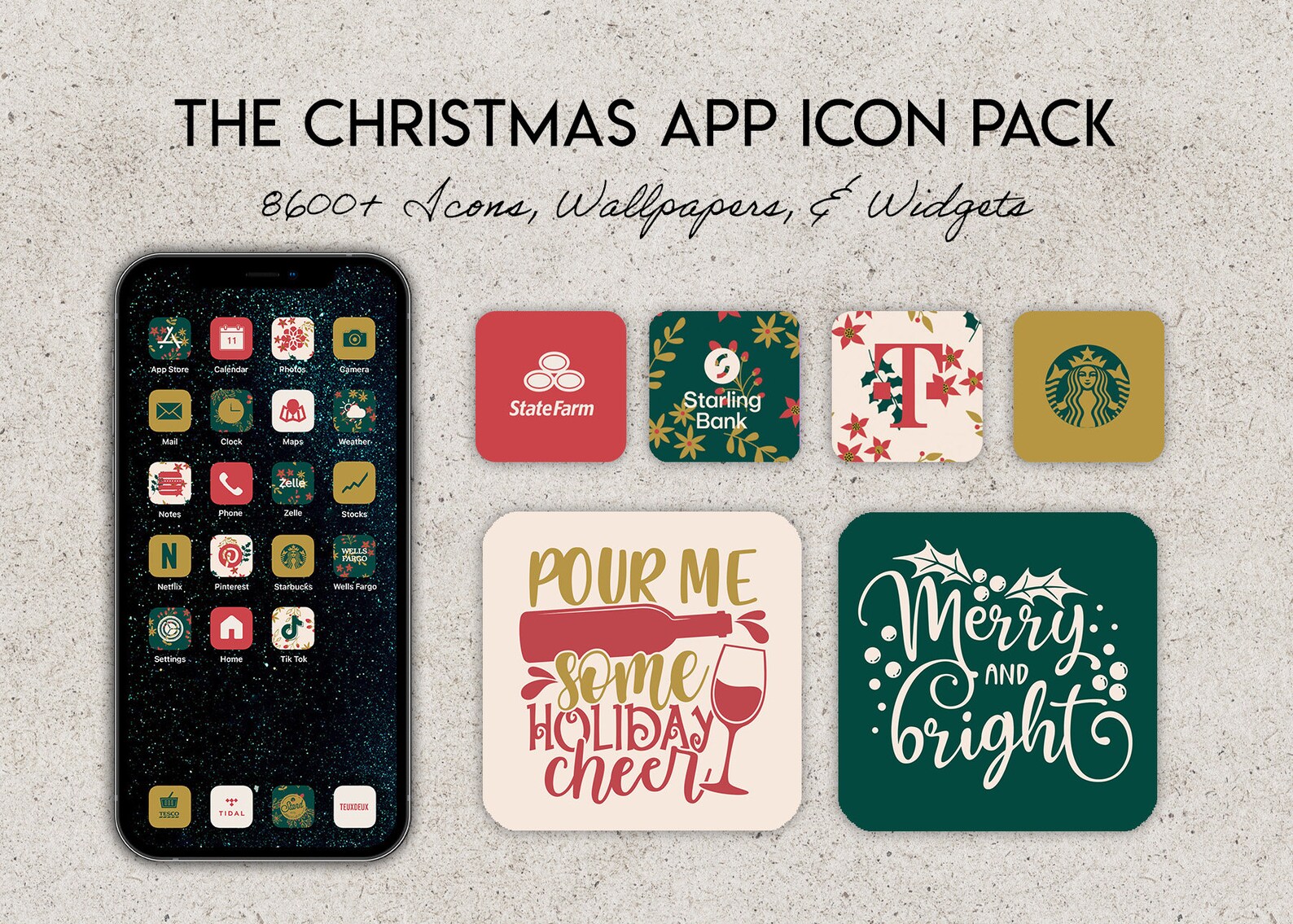 Christmas Holiday Phone App Icon Pack for Ios App Icon Pack, Christmas ...