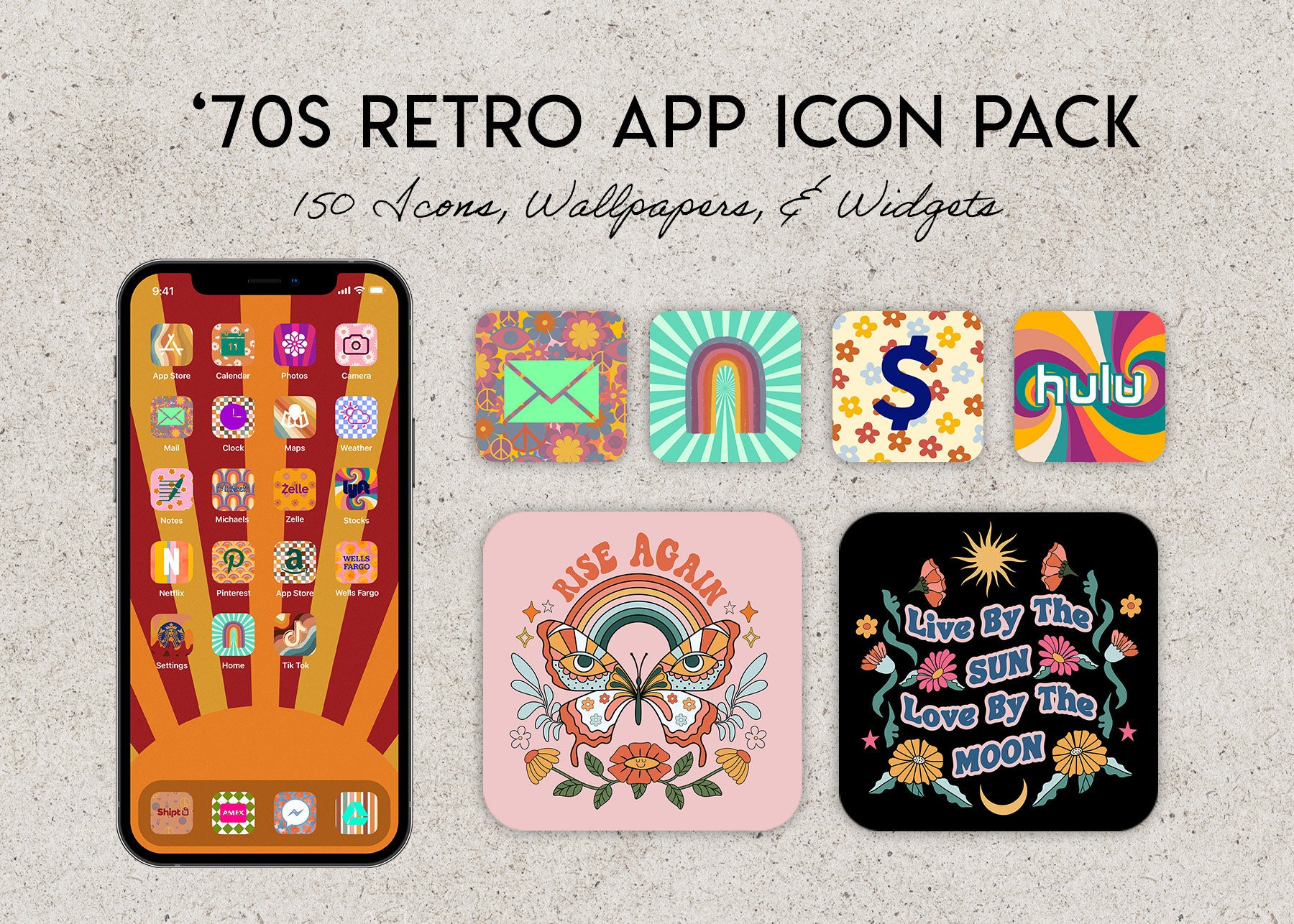 70s Retro Phone App Icon Pack for Ios | Groovy Icon Pack, Hippie Phone ...