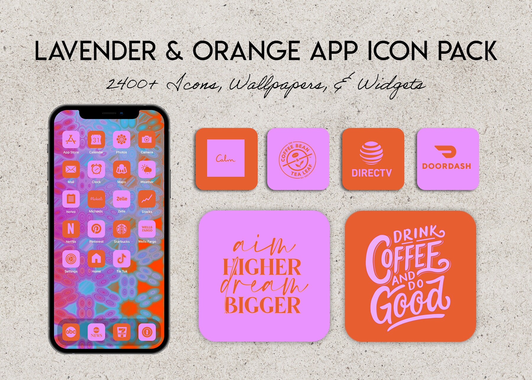 Lavender & Orange Phone App Icon Pack for Ios App Icon Pack - Etsy