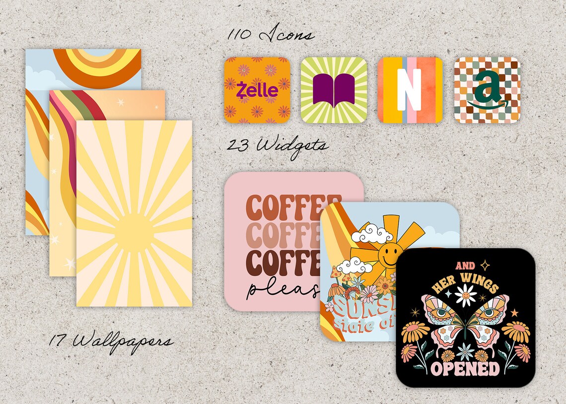 70s Retro Phone App Icon Pack for Ios | Groovy Icon Pack, Hippie Phone ...